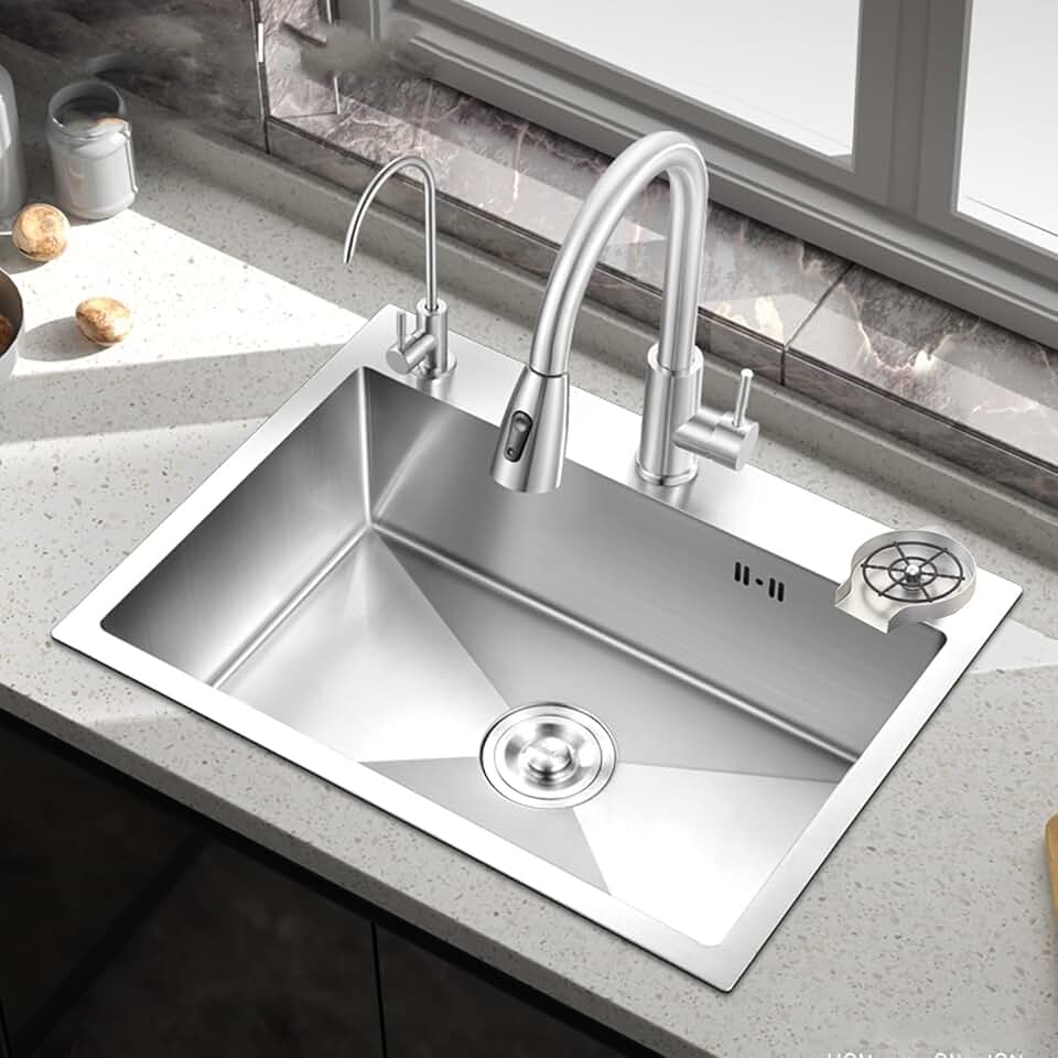 Single Bowl Kitchen Sink, Stainless Steel Sink with Pull Out Mixer Tap ...