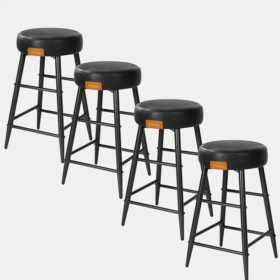 Bar Stools Set of 4, Modern Kitchen Counter Height Bar Stools, PU ...