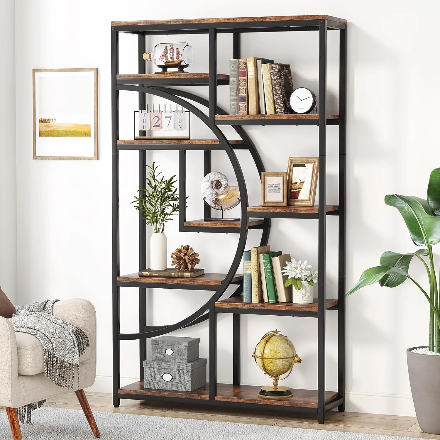 Bookshelf Industrial 5 Tier Etagere Bookcase, Freestanding Tall ...