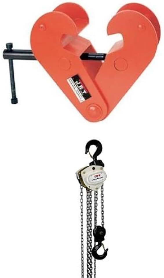 Jet 252730/JBC-3 Beam Clamp with L-100-300WO-15, 3-Ton Hand Chain Hoist ...