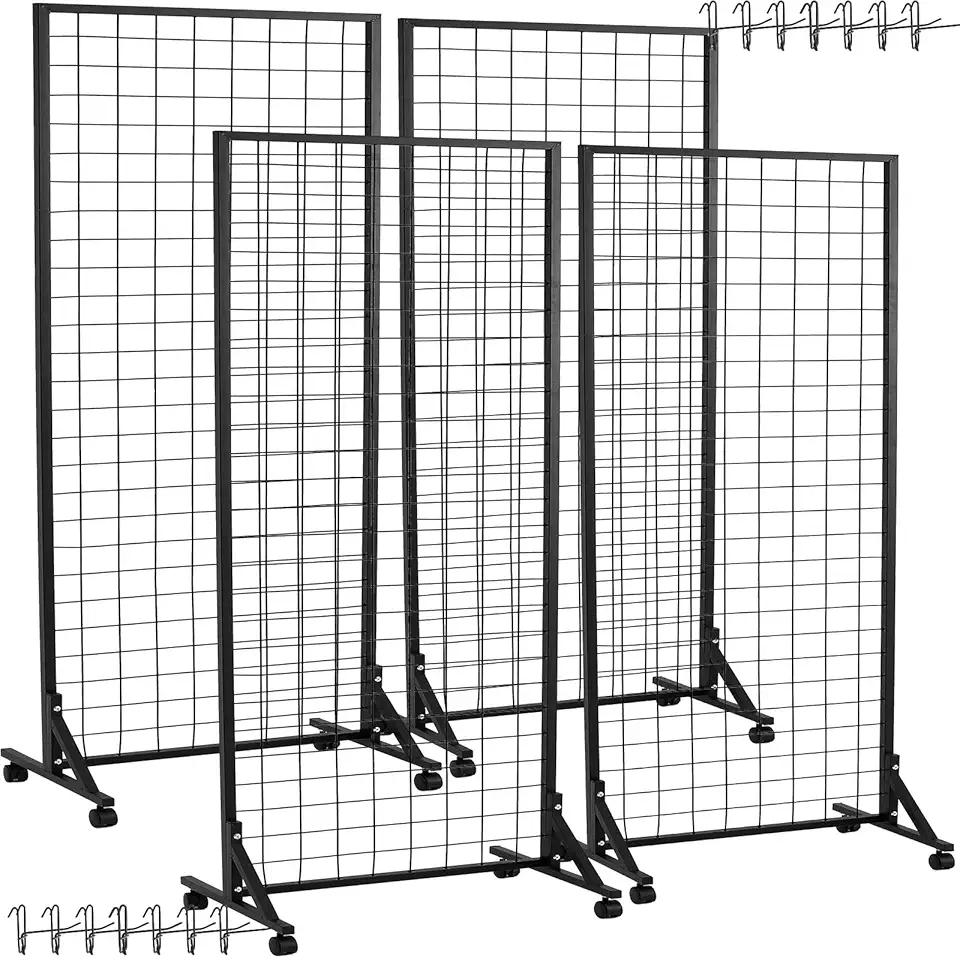 4 Pcs Standing Grid Panel Tower with S Hook 2' x 6' Wire Grid Wall with ...