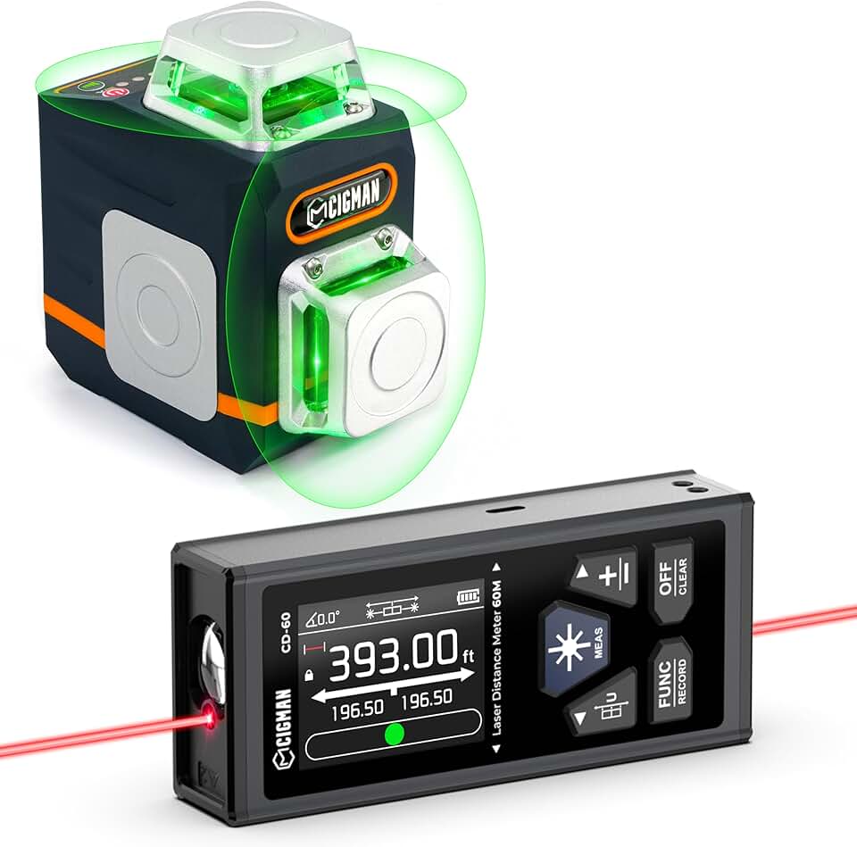 CIGMAN CD-60 Dual Laser Distance Meter (Up to 393ft) & CM720 2x360 ...