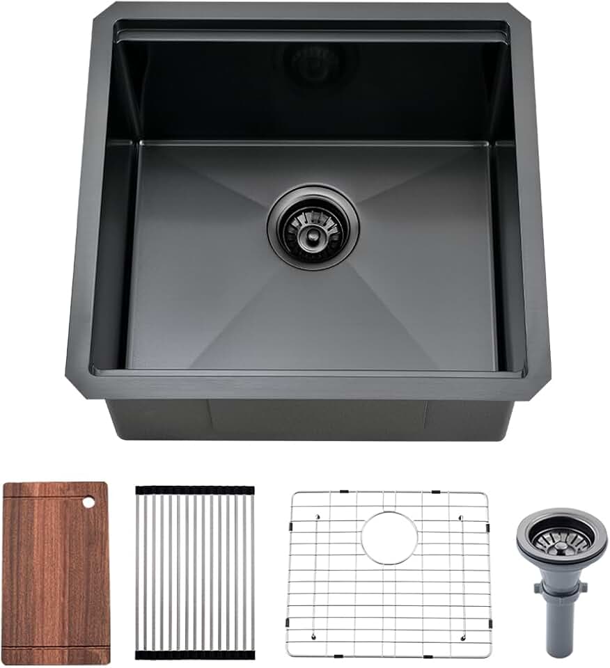 20 Inch Black Undermount Kitchen Sink, Gabhar 20” x 19” Black Stainless ...
