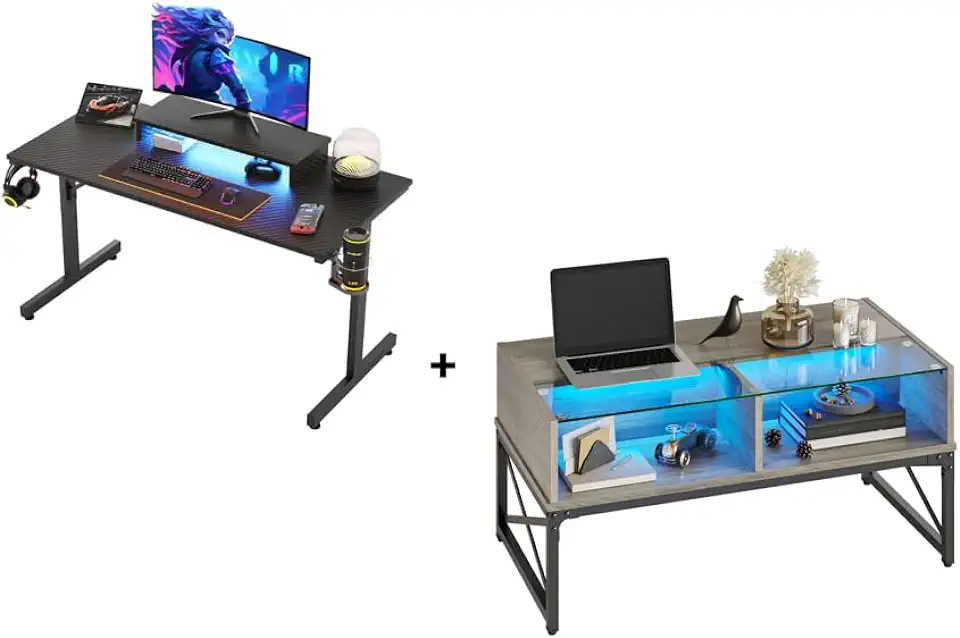 Bestie Gaming Room Set 42 inch LED Small Gaming Desk with Monitor Stand ...