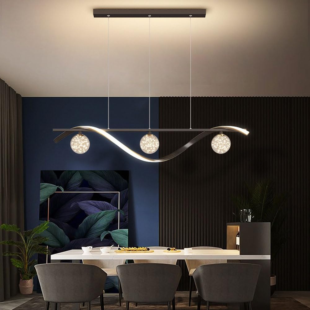 Modern LED Pendant Lights, Dimmable 39in Linear Wave LED Chandelier ...