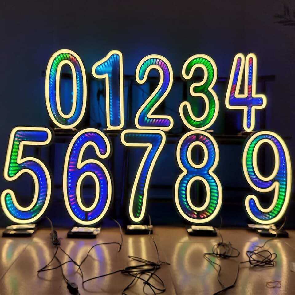 3D Number 0-9 Mirror LED Sign, 18”x7” Ultra Bright Infinite Thousand ...