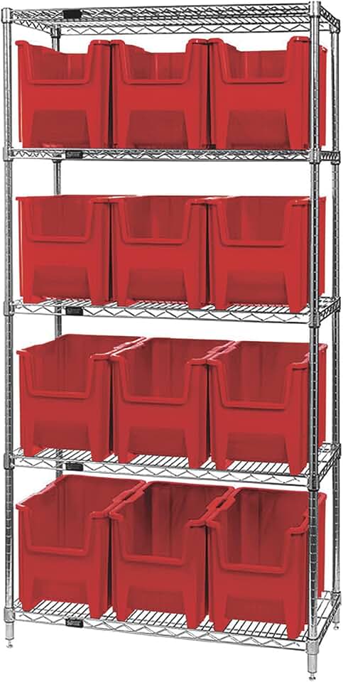 Quantum Storage Systems WR5-600RD 5-Tier Complete Wire Shelving System with 12 QGH600 Red Giant ...