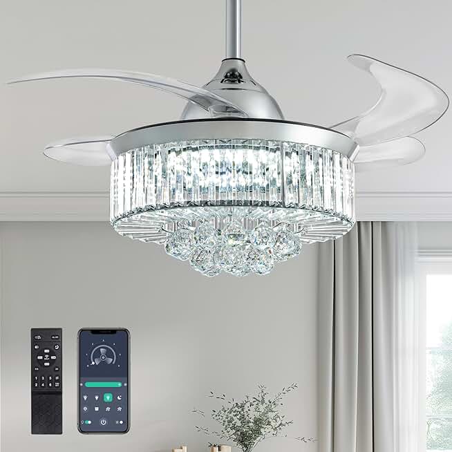 NOXARTE 36 Inch Crystal Ceiling Fan, Modern Fandelier LED Dimmable with ...