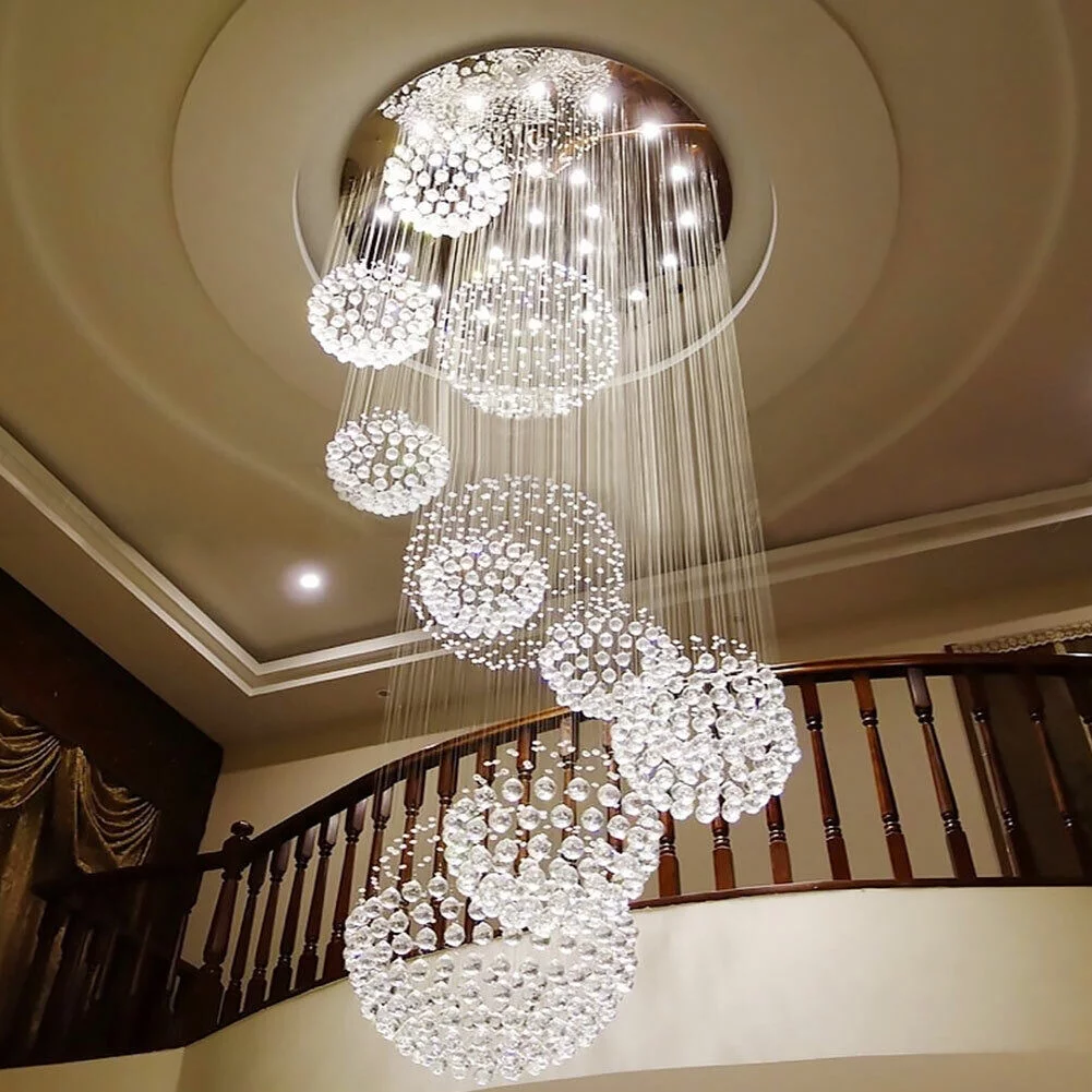 Fichiouy 11 Sphere Crystal Rain Drop Ceiling Pendant Lamp Spiral Aisle ...