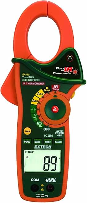 Extech EX830-NISTL True RMS 1000 Amp AC/DC Clamp Meter with Infrared ...