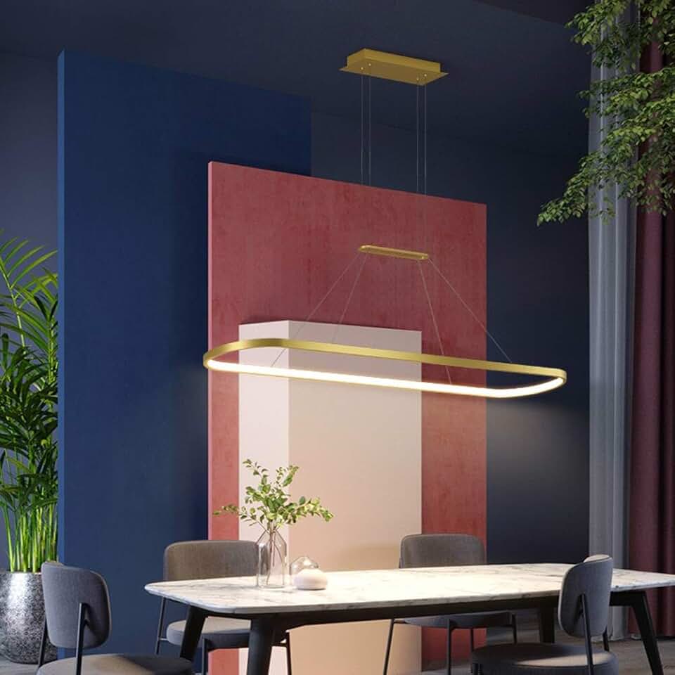 LED Dimmable Oval Linear Chandelier Black Minimalist Linear Pendant ...