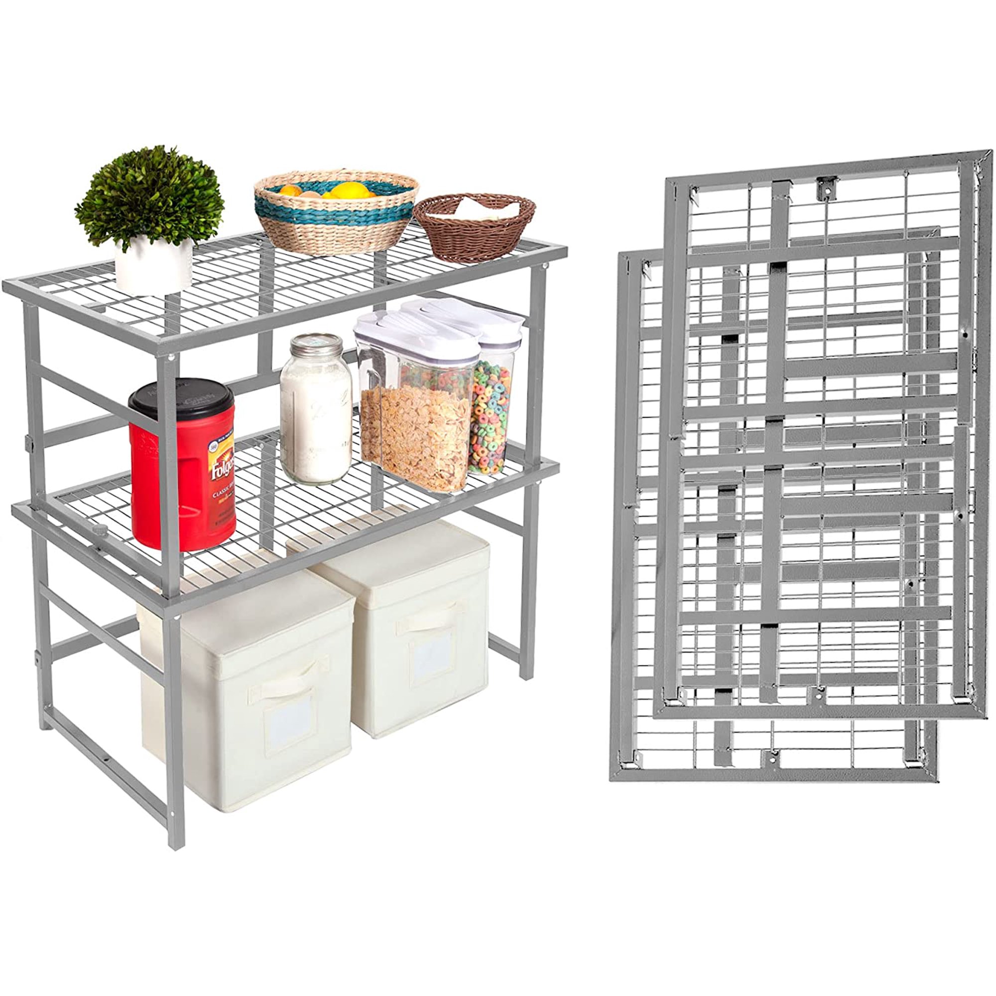 Stackable Storage Shelf, Collapsible/Foldable Steel Stackable Shelves ...