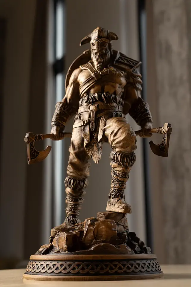 14.96" Handmade Wooden Viking Barbarian Statue - Mythological Art Decor ...