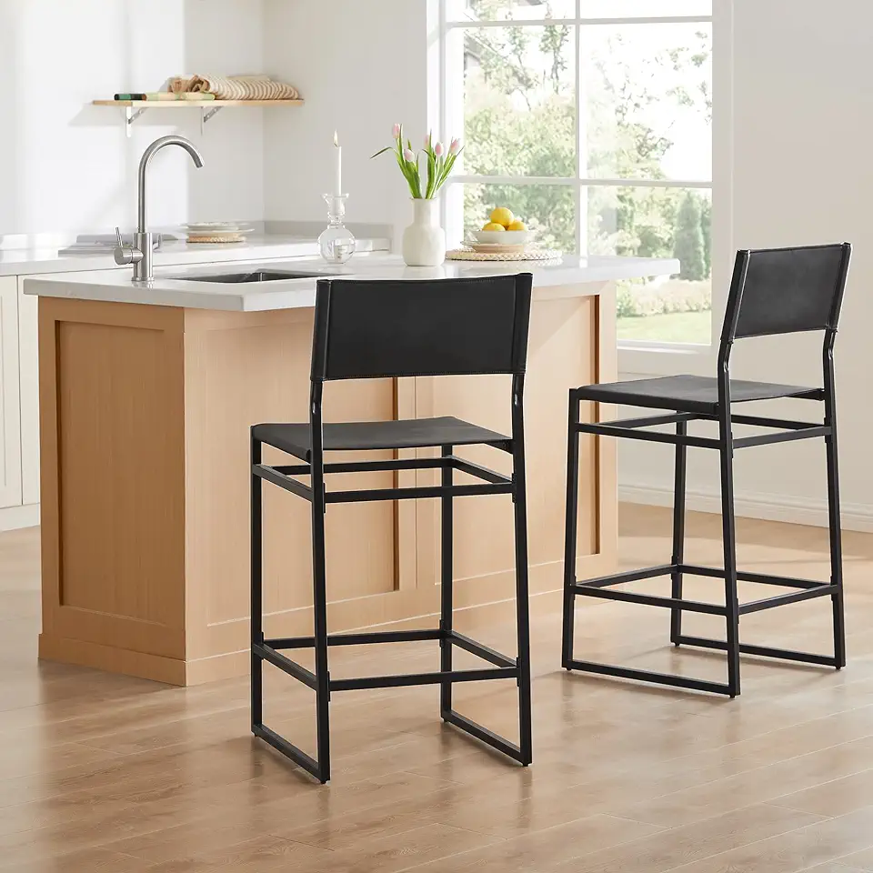 Watson & Whitely Faux Leather Counter Height Bar Stools Set of 2, Sling ...