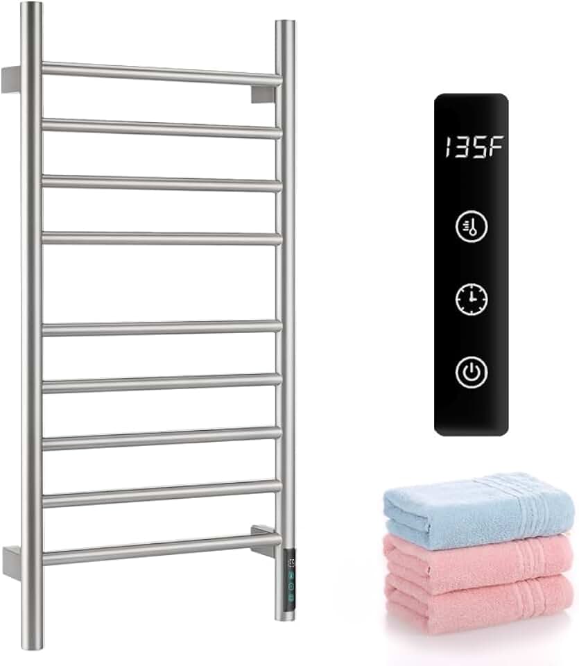 Electric Towel Warmer 9-BAR Towel Warmer Rack Bathroom Electric Heated ...