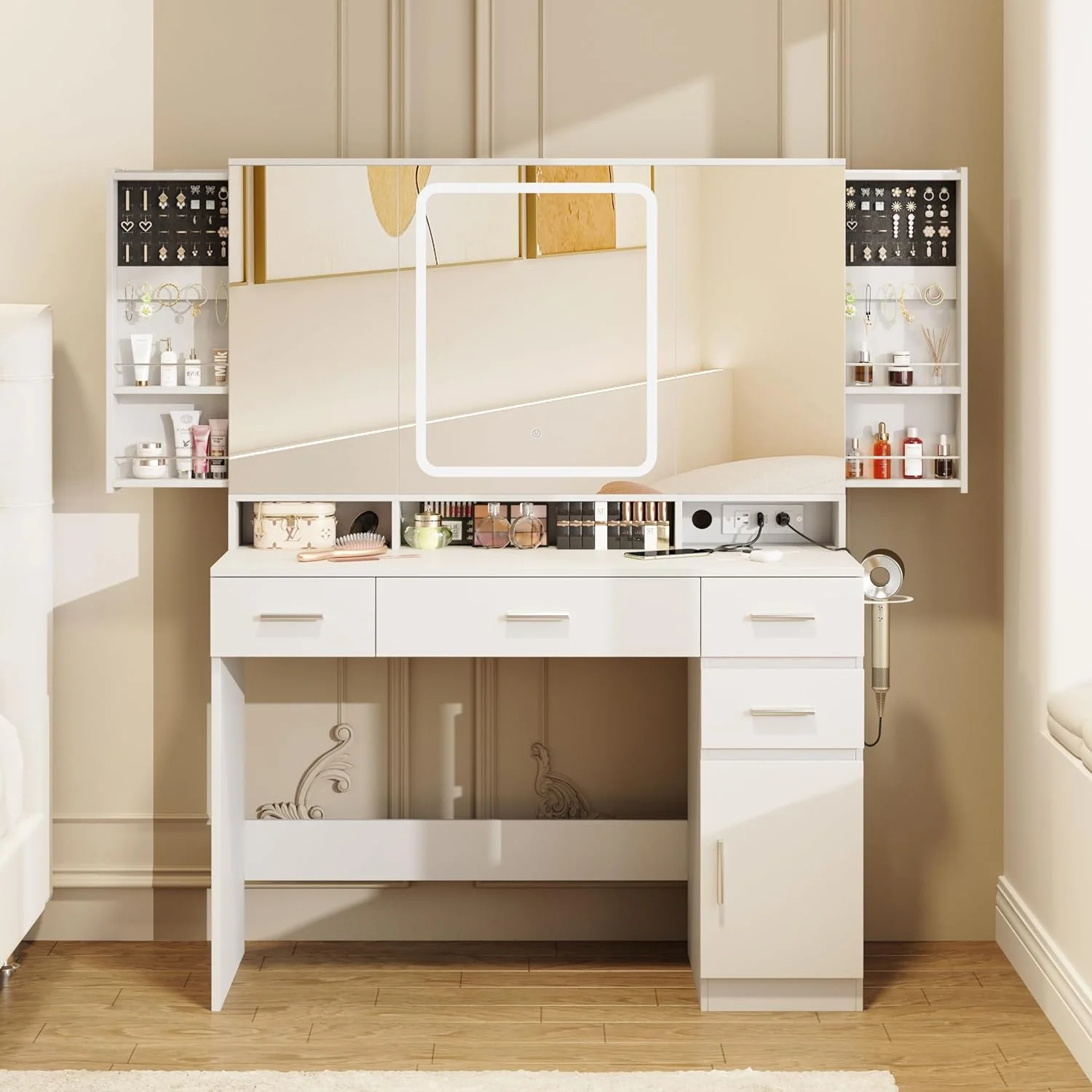 Vabches Vanity with Illuminated Mirror, Vanity with Large Storage ...