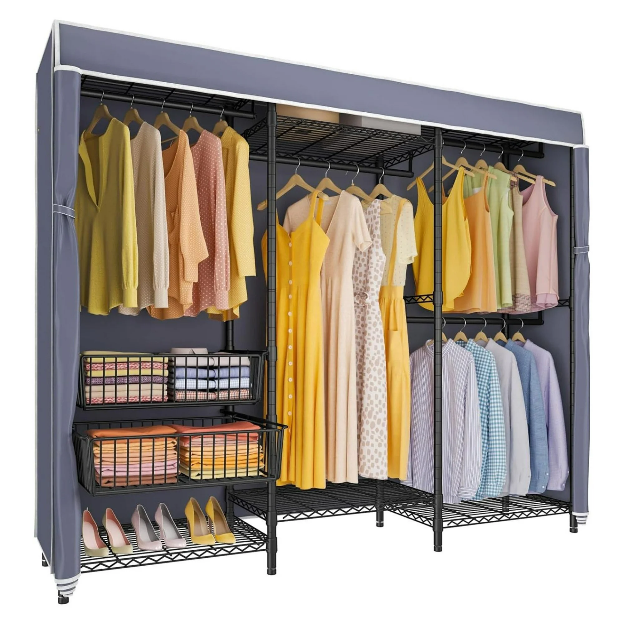 wangc123 V10C Medium Heavy Duty Covered Clothes Rack Portable Bedroom ...