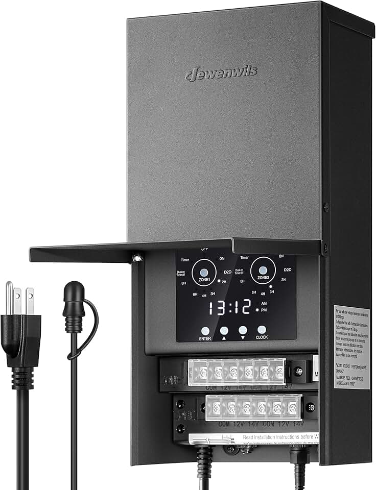 600W Low Voltage Landscape Transformer, Photocell Sensor & Timer, 2 ...