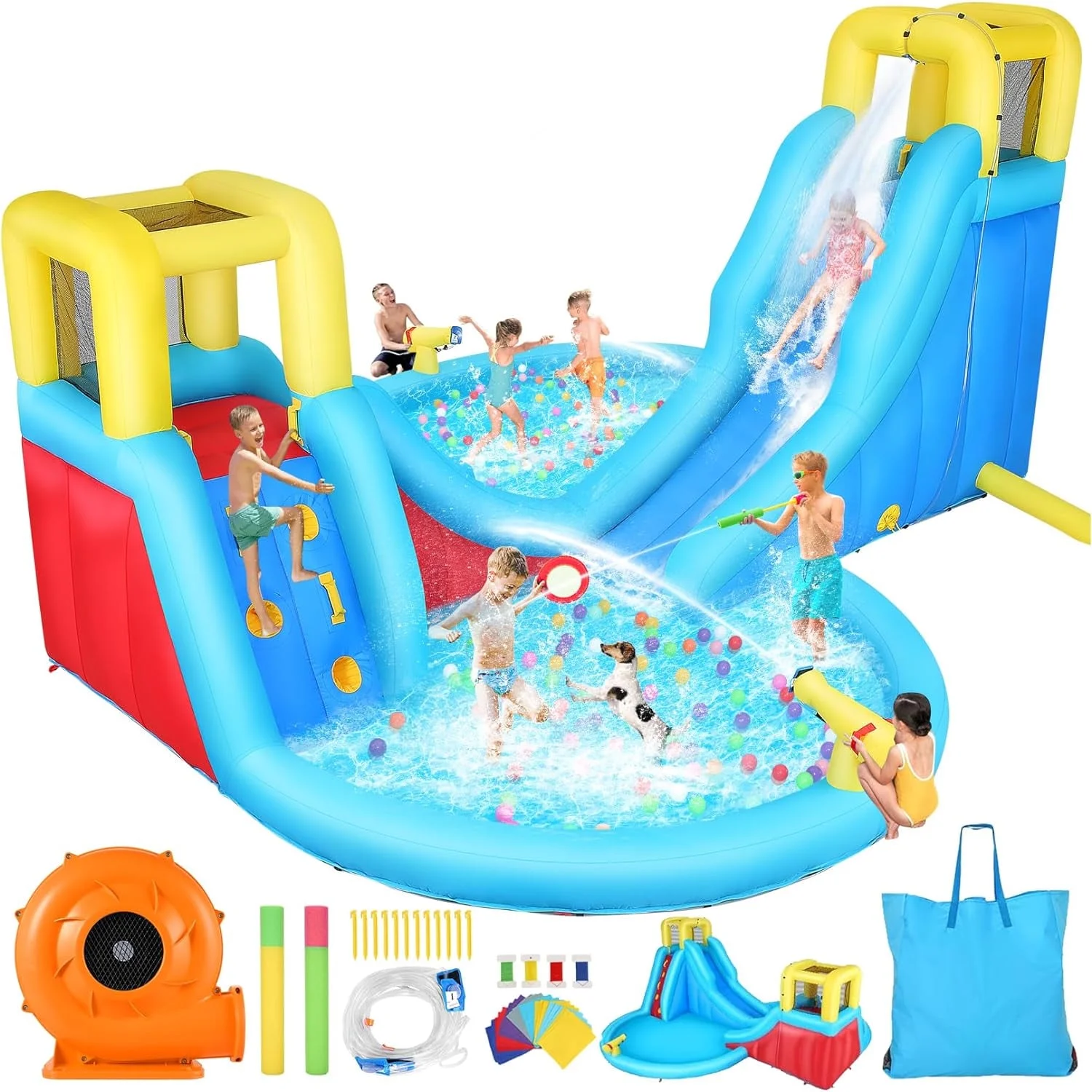 Qhomic Inflatable Water Slide with Blower , Water Park with 2 Water ...