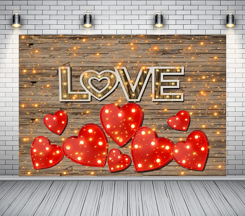 20x10ft Brown Wooden Valentine's Day Red Heart Shinny Photography ...