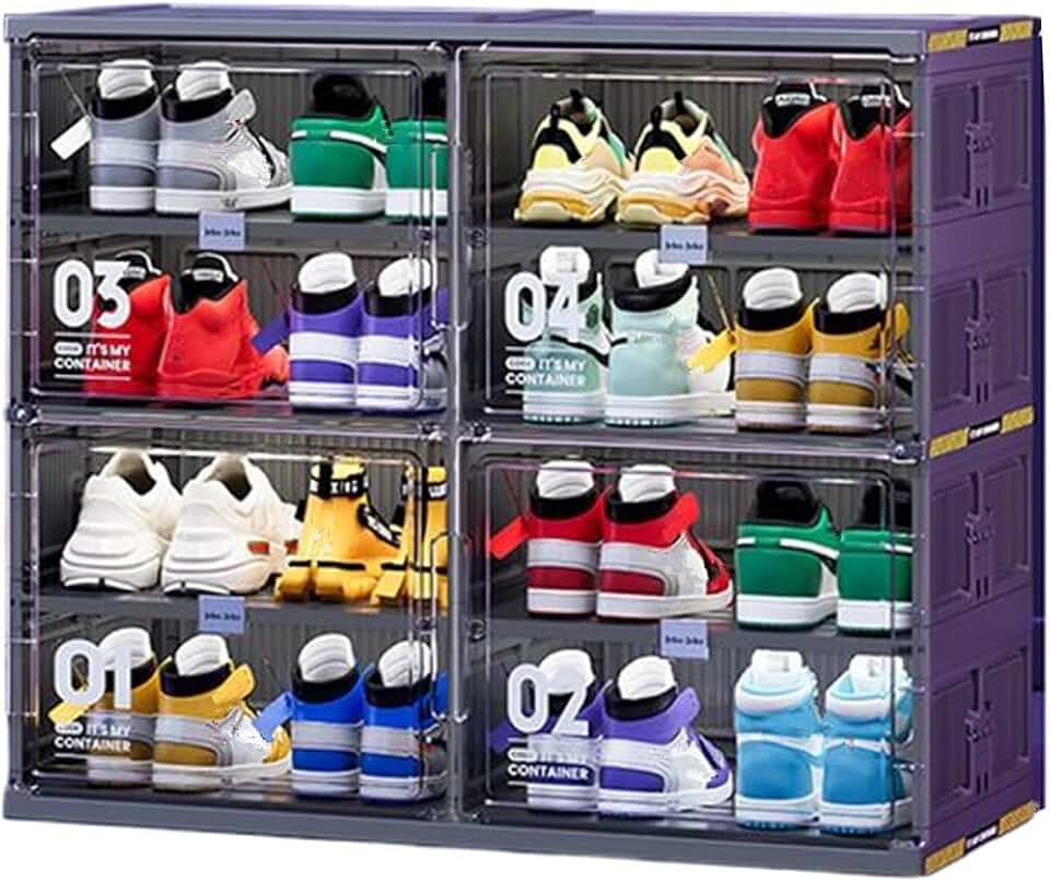 Large 4 Layers 8 Grids Foldable Shoe Rack Organizer for Closet 8-16 ...