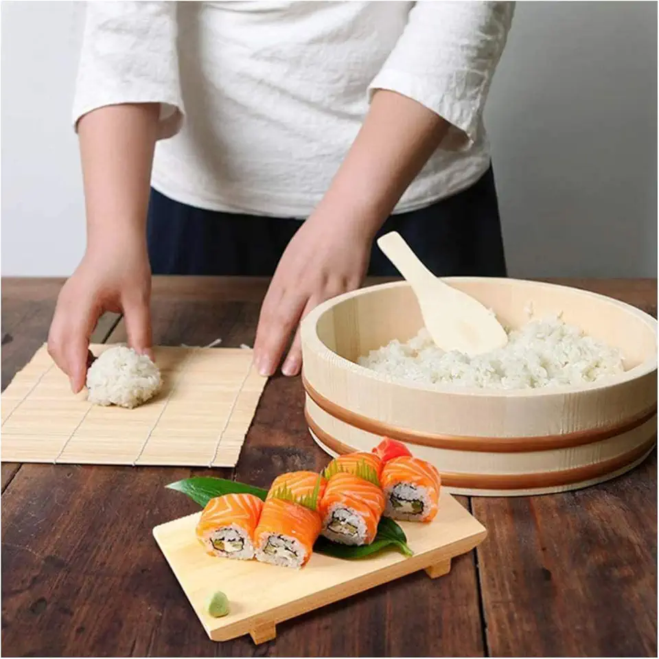 Wooden Hangiri Sushi Mixing Tub Japanese Rice Making Serving Bowl Rice ...