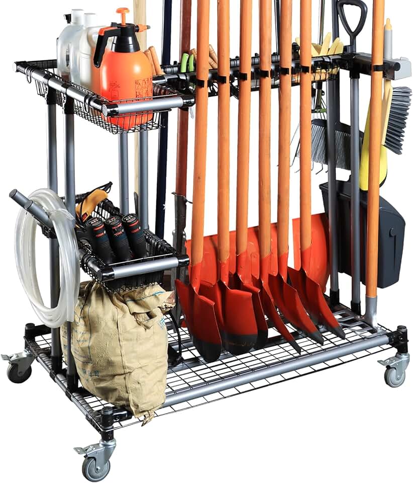 Ultimate Yard Tool Storage Rack with Rolling Casters – Organize All ...