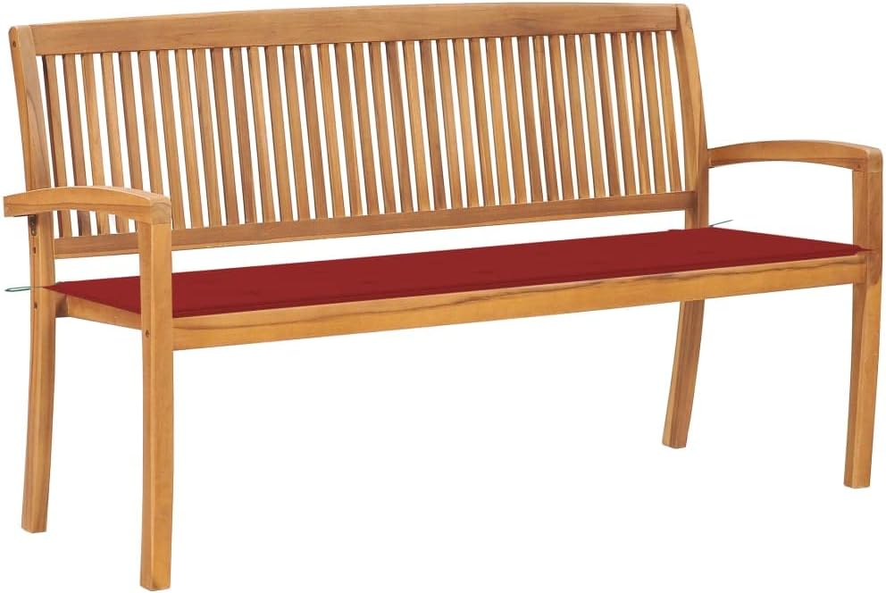 vidaXL Outdoor Stacking Patio Bench with Cushion - Solid Teak Wood - 62 ...