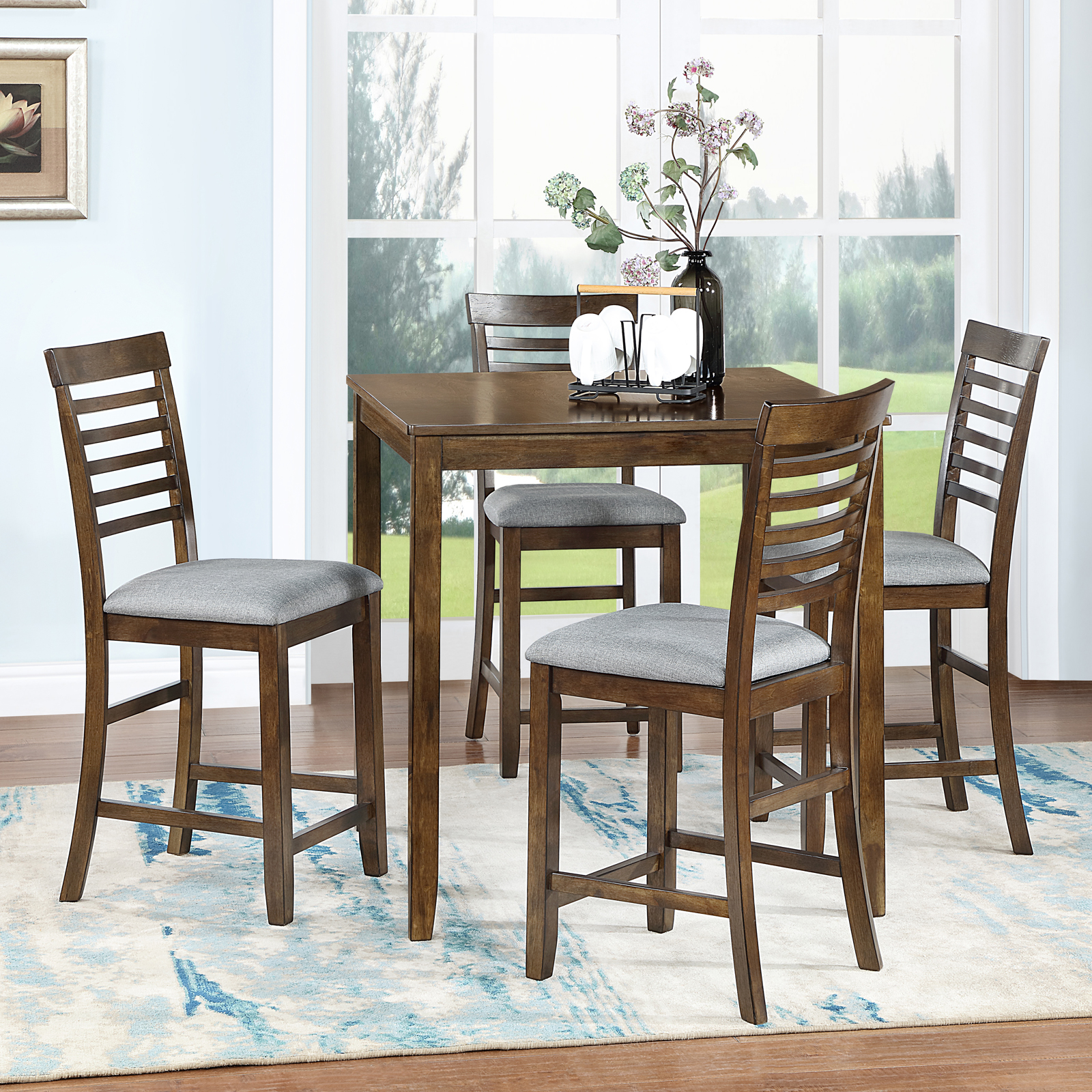 5 Piece Counter Height Dining Set With Chairs, Dining Table Set for ...