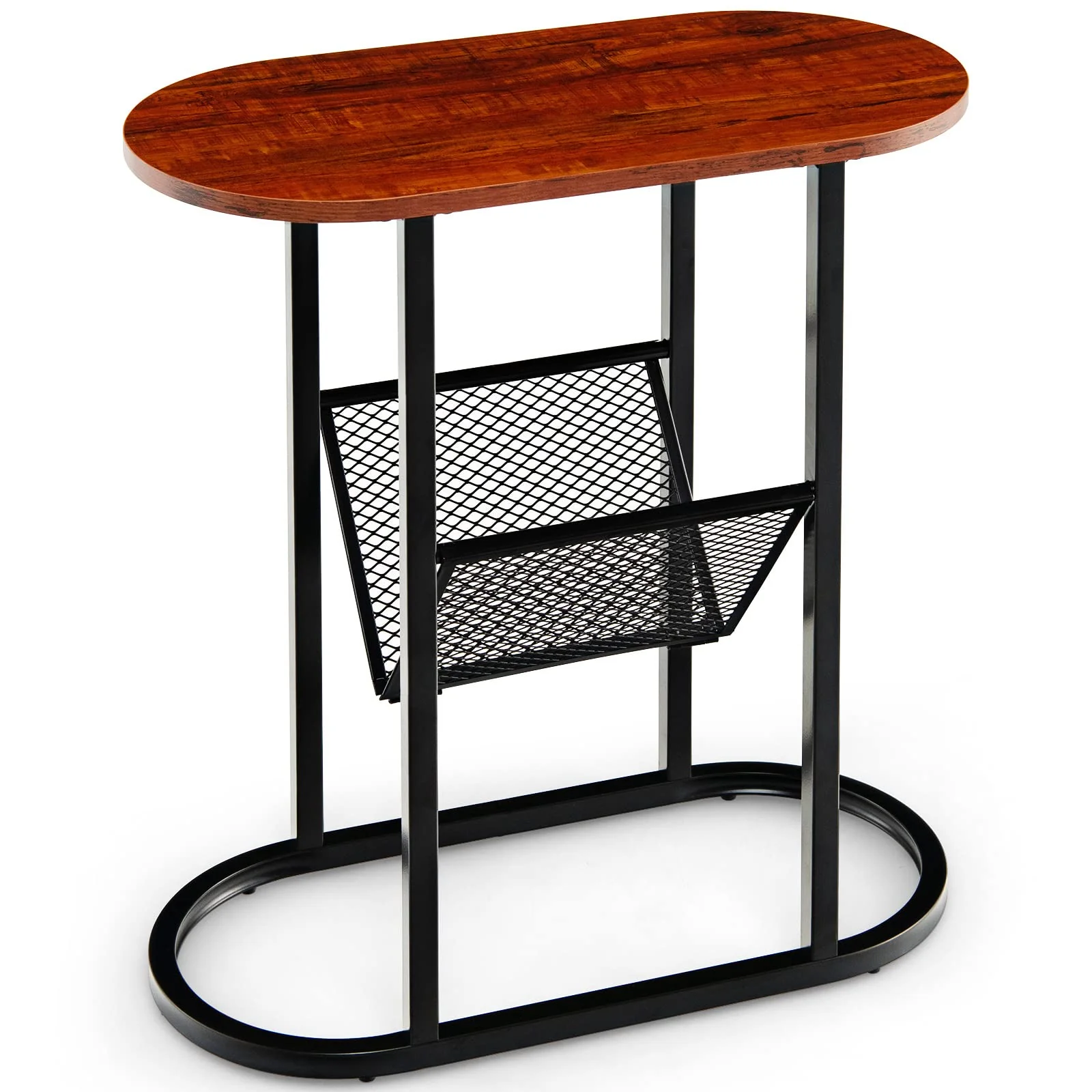 Giantex Oval Narrow Side Table, Small End Table with Magazine Rack ...