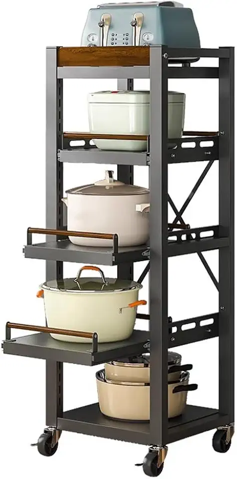 5 Tier Large Pull-Out Metal Pan Rack with Wheels, Heavy Duty Metal ...