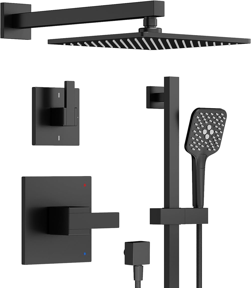 Gabrylly Shower System with Slide Bar, Shower Faucet Set with 10-Inch ...