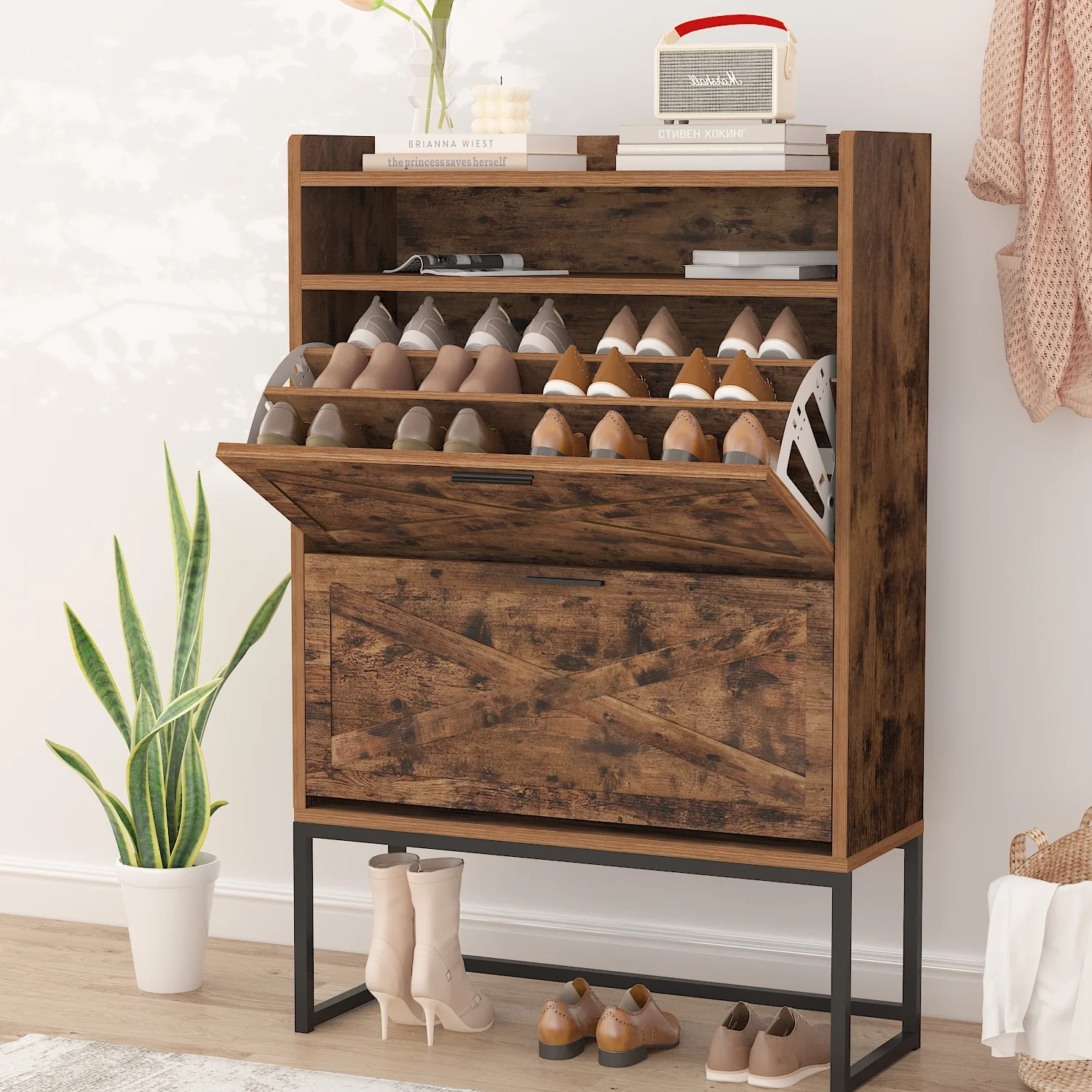 AYUQI Shoe Storage Cabinet, Slim Hidden Shoe Racks with 2 Flip Drawers ...