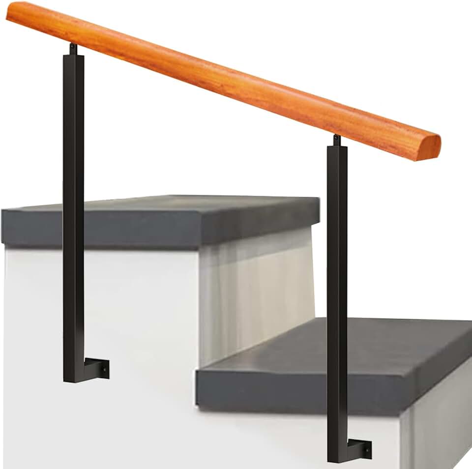 Transitional Handrail, Outdoor Wooden Stair Railing with Side Mount ...