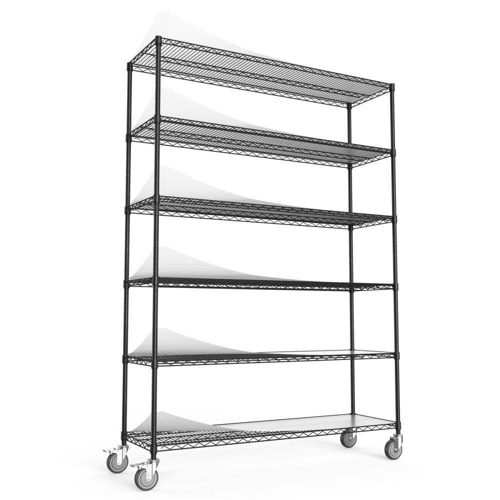 Amucolo 6-Tier Black Heavy Duty Storage Wire Rack with Wheels, 6000 lbs ...