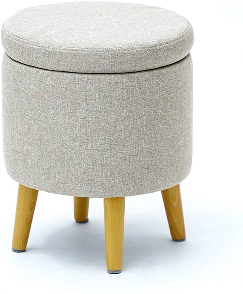 Storage Ottoman Round Footstool with Removable Cover Upholstered ...
