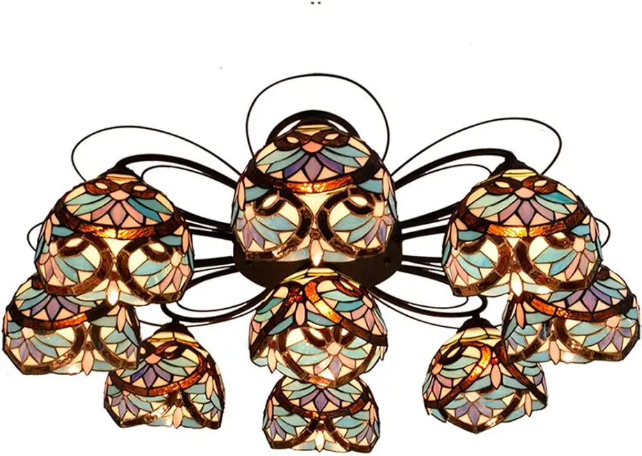 Tiffany Chandelier Light Fixture Tiffany 9 Multi-head Ceiling Lamp ...