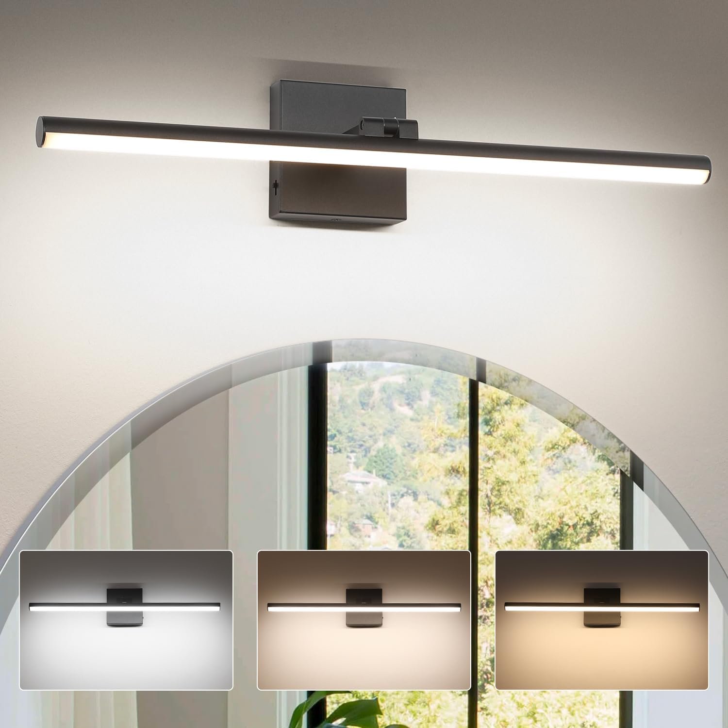 24 Inch Led Bathroom Vanity Light (3000K/4000K/6000K, Dimmable), Bla ...