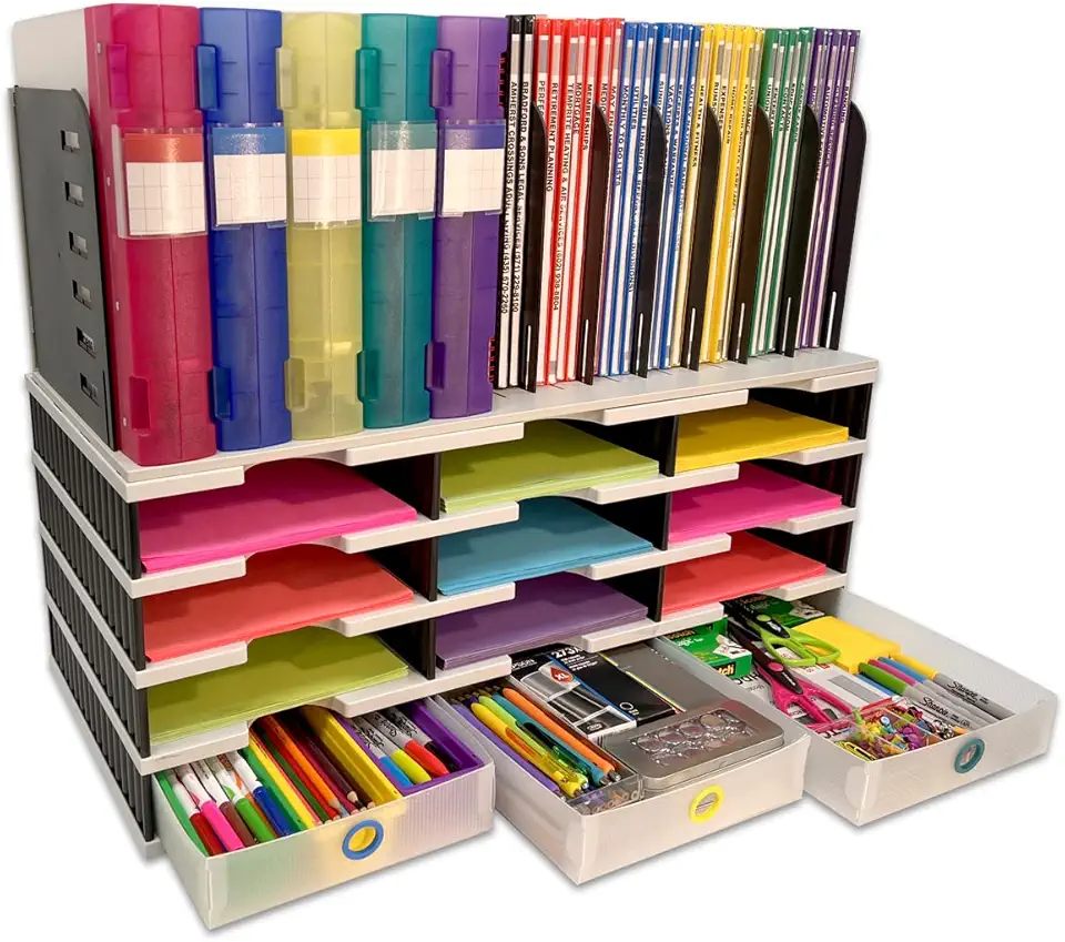 Desktop Organizer 12 Letter Tray Sorter, Vertical File Top & 3 Supply ...
