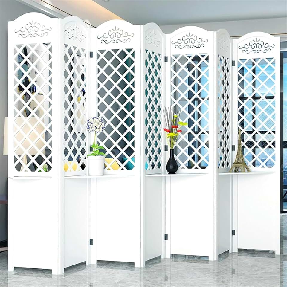 Semi-Private Room Divider with Storage Shelves, 4 5 7 Panels Portable ...