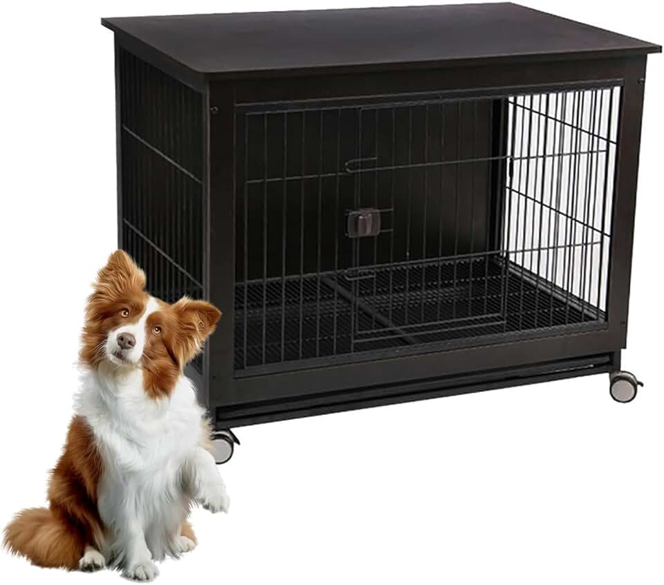 Wooden Dog Cage with Pull-Out Tray-Decorative Heavy Duty Dog Kennel ...