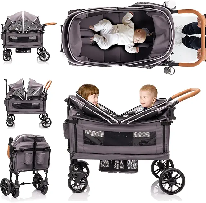 Wagon Stroller for 2 kids & Cargo-Travel Stroller Push-Pull Double ...
