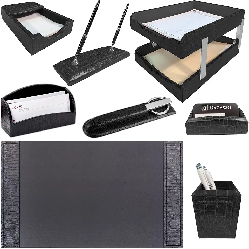 Dacasso Black Crocodile Embossed, 10 Piece Luxury Desk Accessory Set ...
