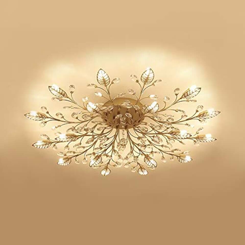 Ceiling Light, Leaf Semi Flush Mount Light with Clear Crystal Multi ...