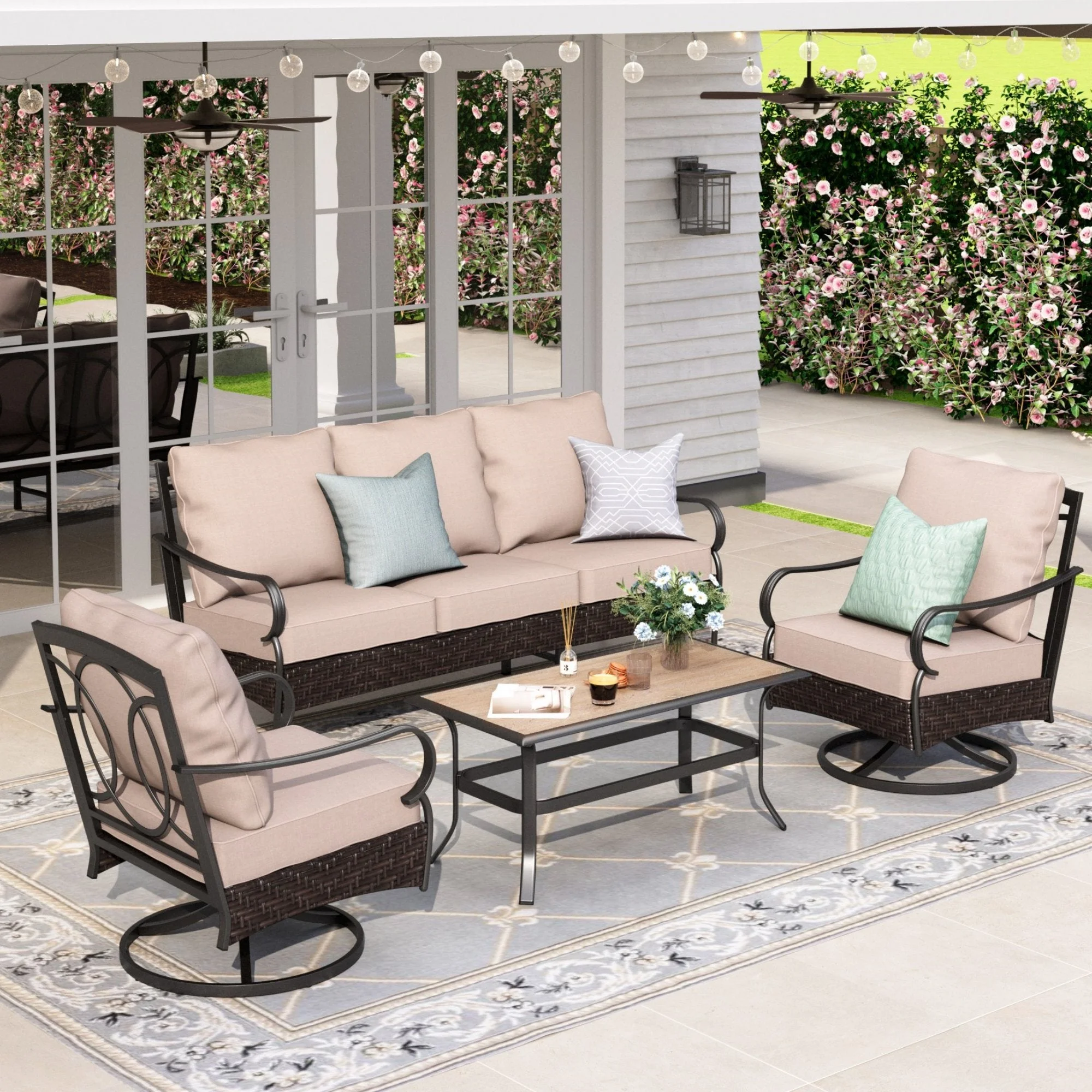 Alpha Joy 4 Piece Metal Patio Conversation Sofa Set 5-Seat Furniture ...