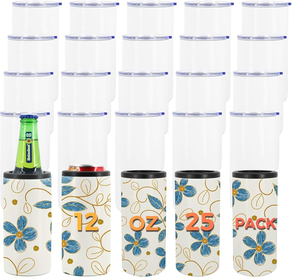 12 oz 25 Pack 2 in1 Sublimation Blank Tumblers Bulk Can Cooler with 2 ...