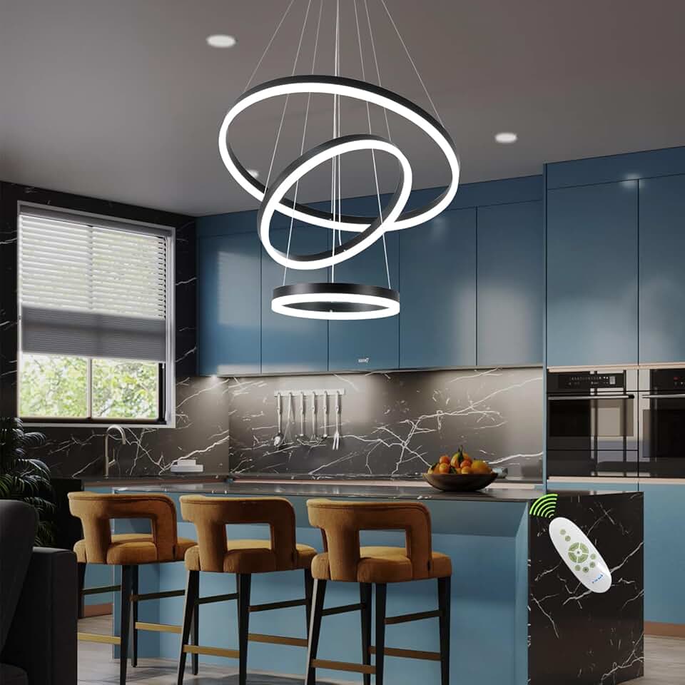 Modern LED Chandelier,3 Ring Black Chandelier Led Pendant Light Fixture ...
