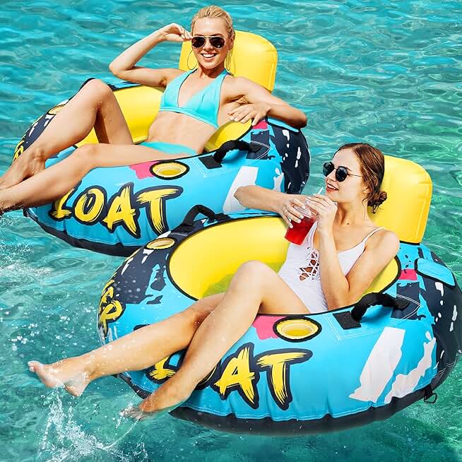 Heavy Duty River Tube with Canvas Cover 53'' Large Pool Floats Adult Inflatable Water Tubes for ...