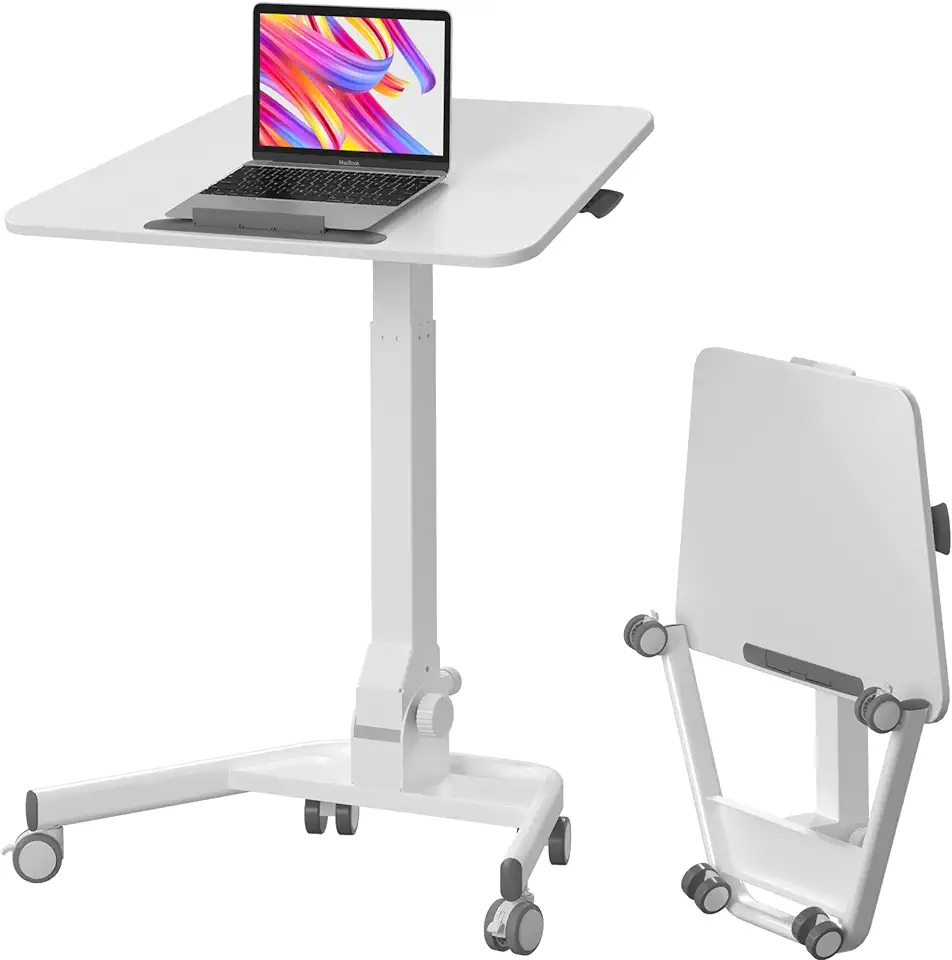 Foldable Mobile Standing Desk, 90° Tiltable Rolling Standing Desk ...