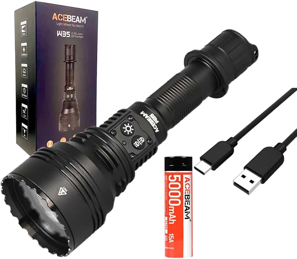 Acebeam W35 LC DEL Zoom LEP Flashlight - 800 Lumens, 2600 Meter Throw ...